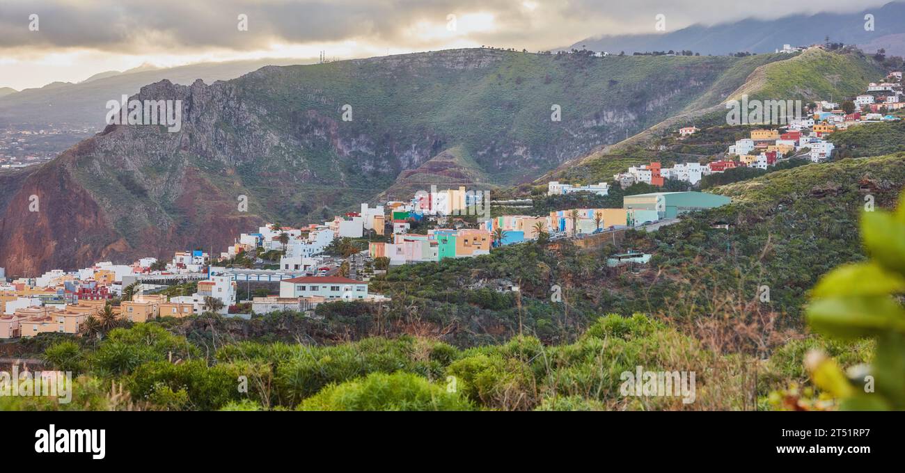 Colorful buildings in Santa Cruz, La Palma, Canary Islands with copy ...