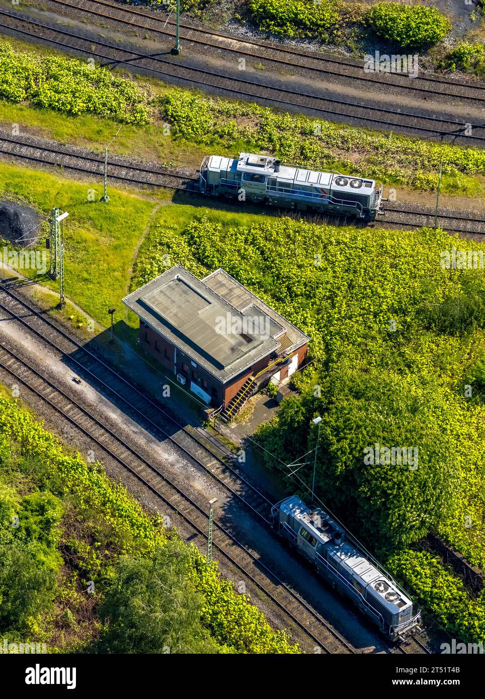 Railroad attendants house and diesel locomotives at prosper colliery hi ...