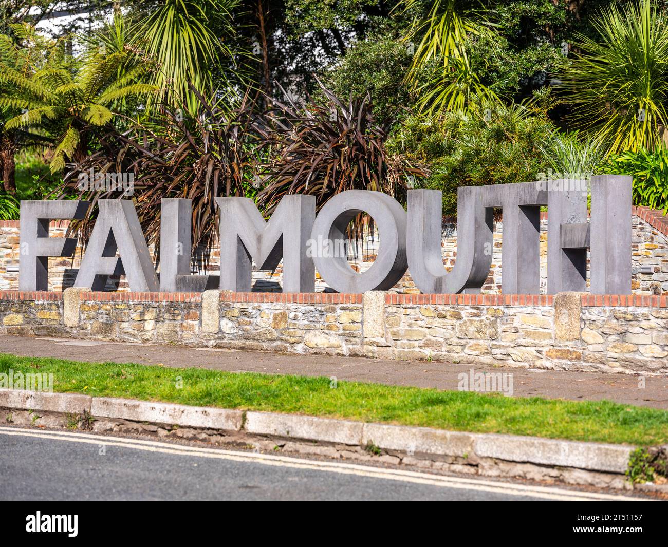 A large street sign comprising of separate letters showing the town ...