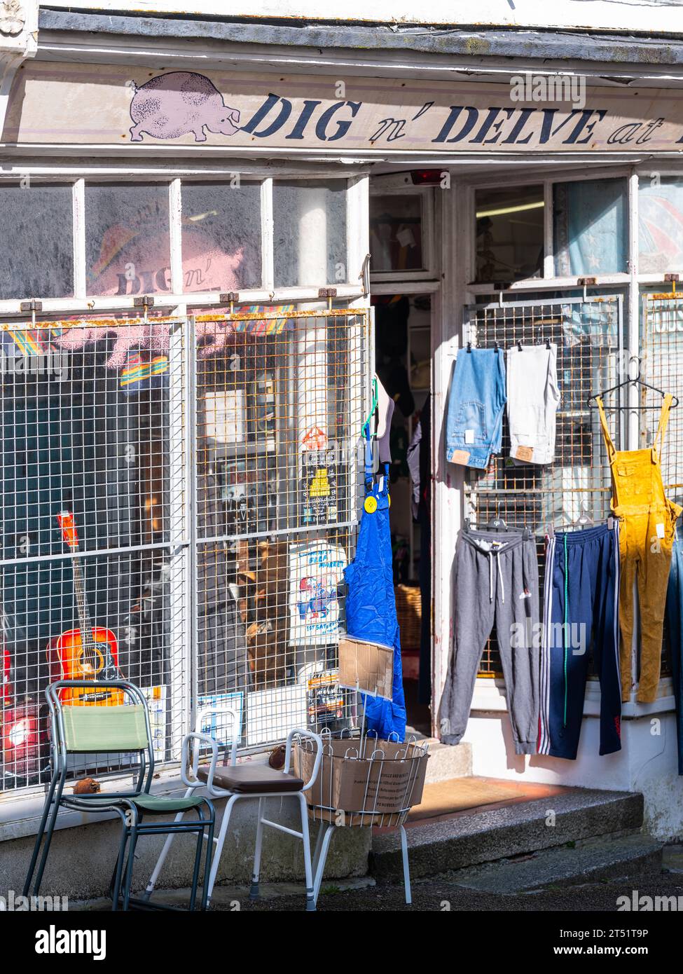 A junk, secondhand, thrift store called Dig and Delve in Falmouth Stock ...