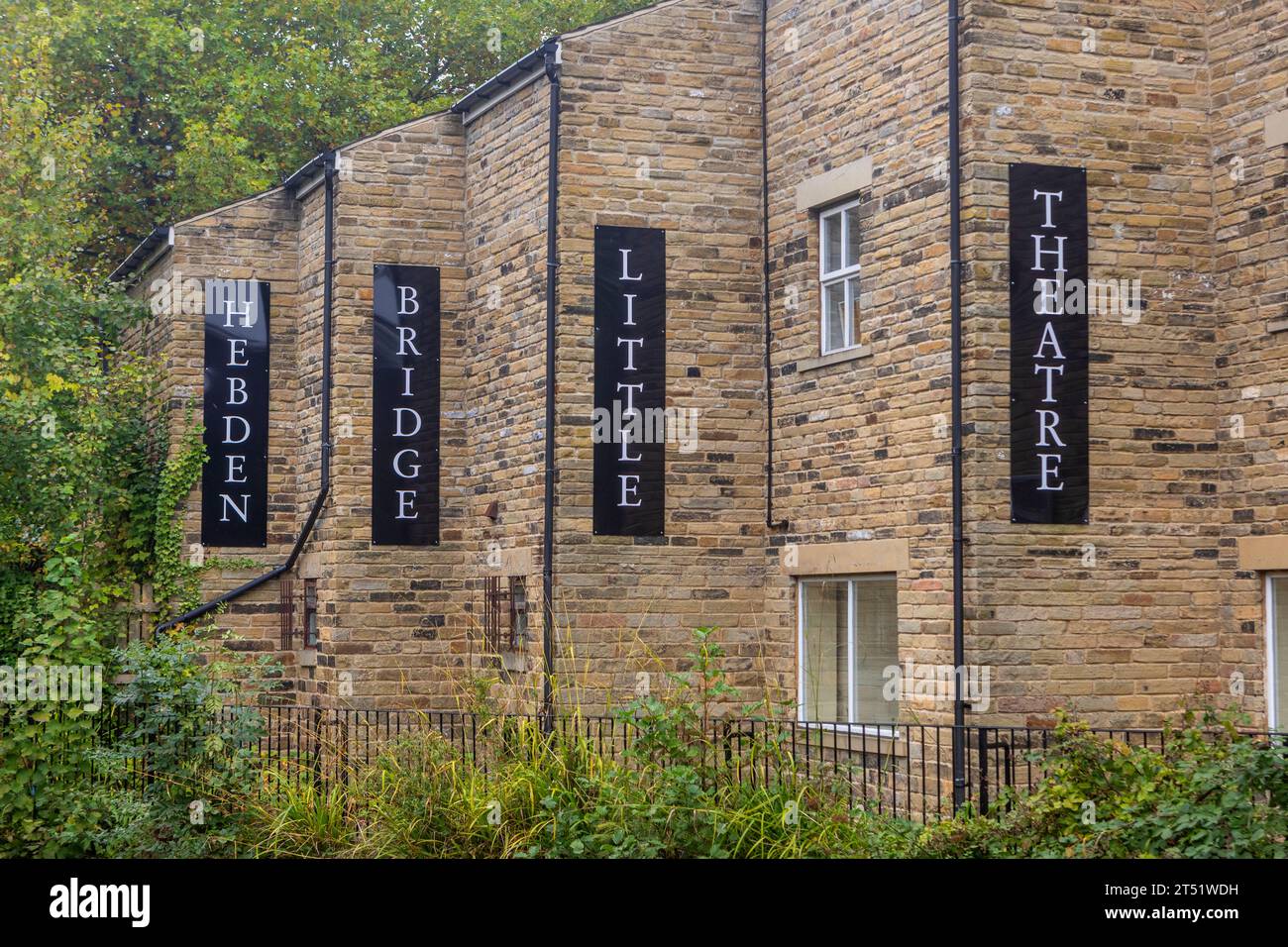 The four signs for Hebden Bridge Little Theatre, Yorkshire Stock Photo ...