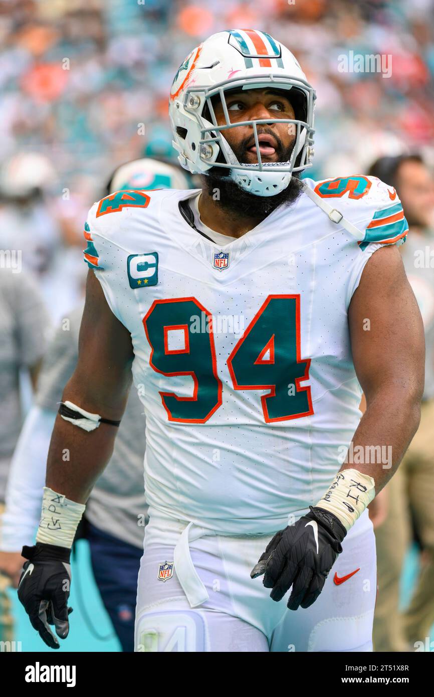 Miami Dolphins defensive tackle Christian Wilkins (94) walks on the sidelines during an NFL ...