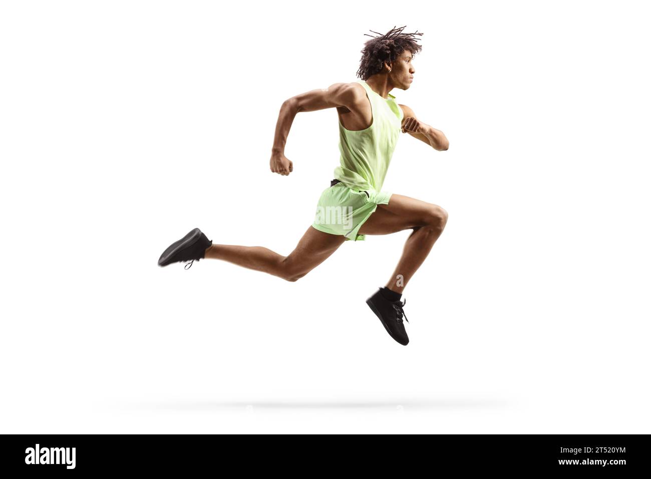 African american male athlete jumping isolated on white background ...