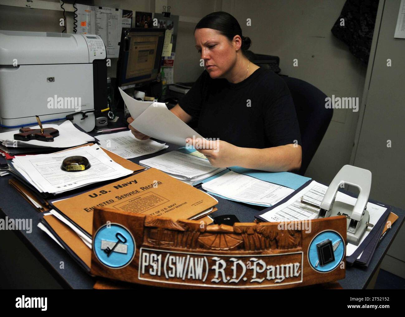 administration division office, female Sailor, personnel records, PS1 ...