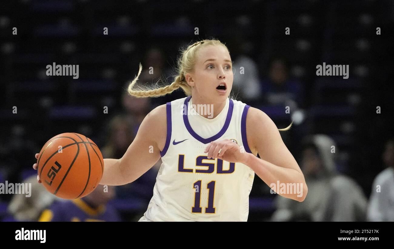 LSU guard Hailey Van Lith (11) moves the ball down court in the first ...
