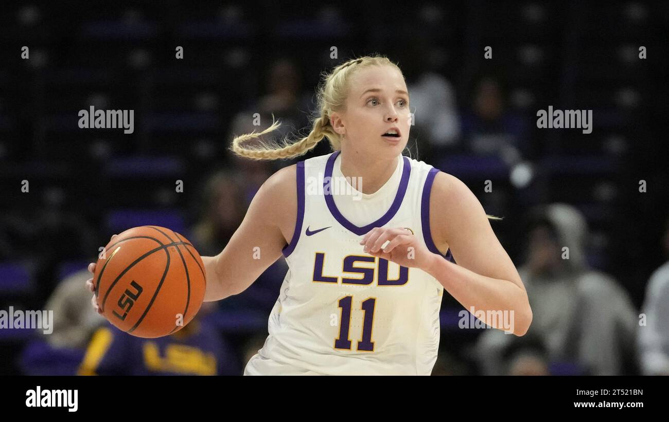 LSU guard Hailey Van Lith (11) moves the ball down court in the first ...