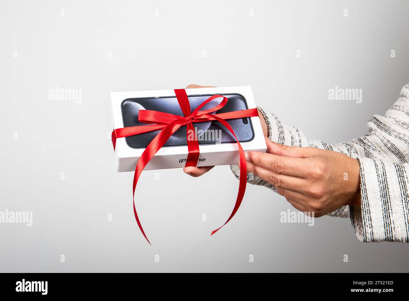 Sigulda, Latvia - October 18, 2023: Box of the Iphone 15 Pro. Gift with ...