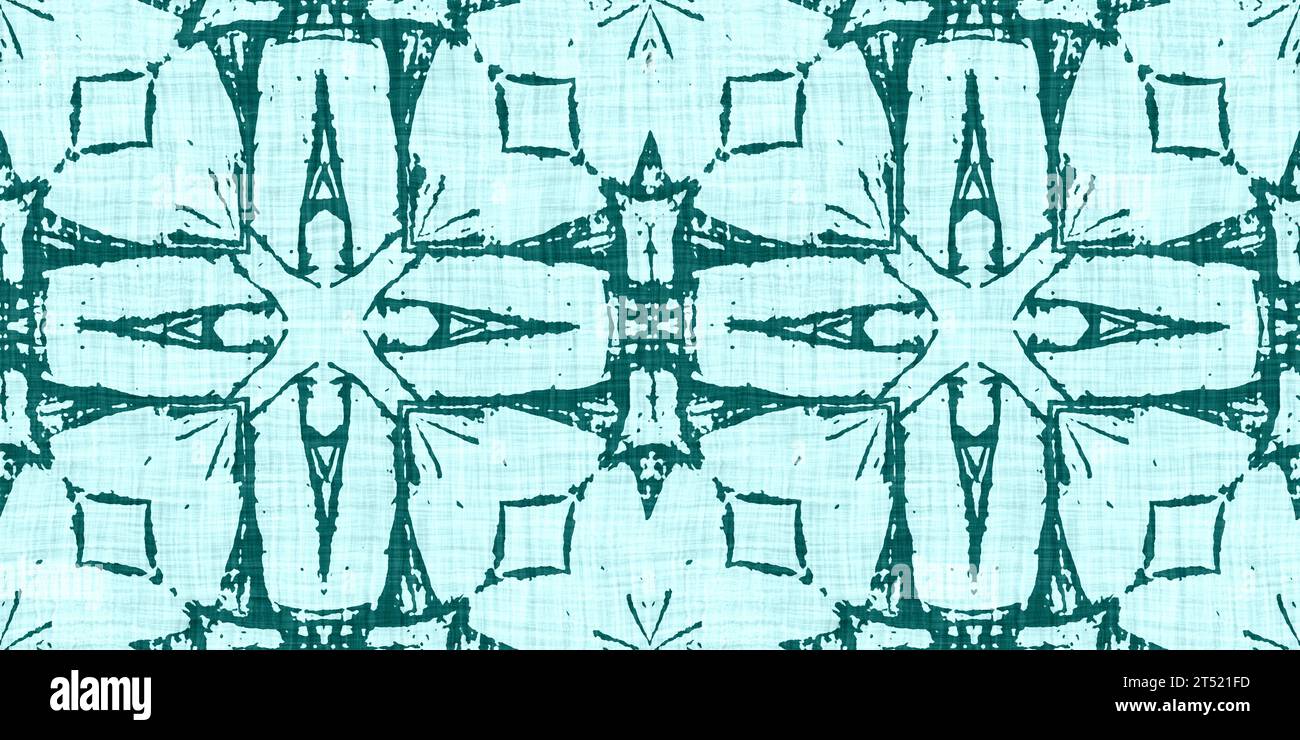 Teal green white vibrant watercolor batik azulejos tile border banner ...