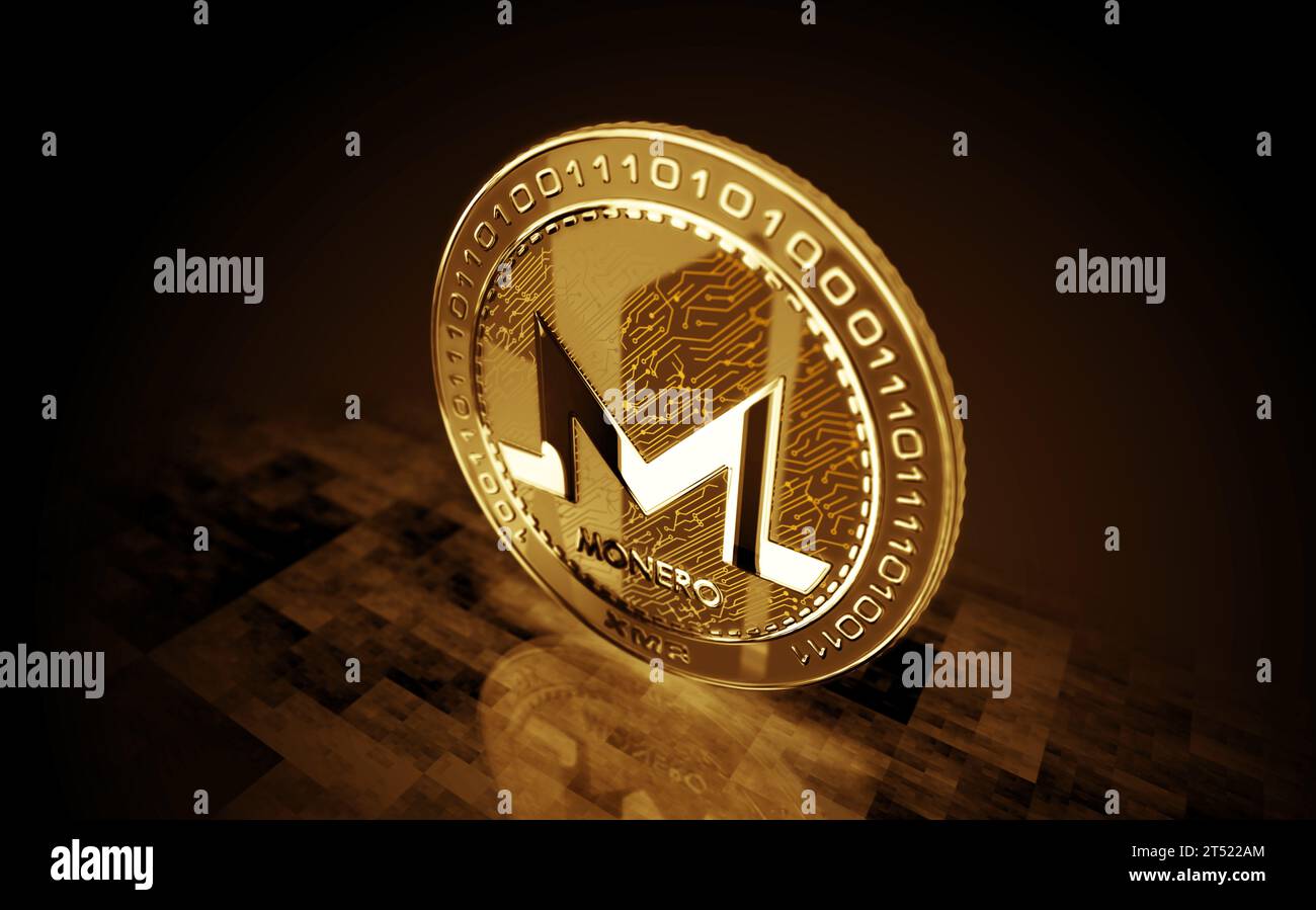 Monero XMR cryptocurrency gold coin on green screen background ...