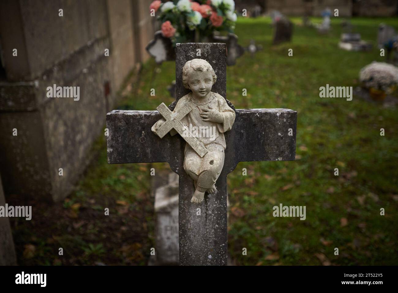 Pamplona, Spain. 01st Nov, 2023. Detail of a grave of a deceased child ...