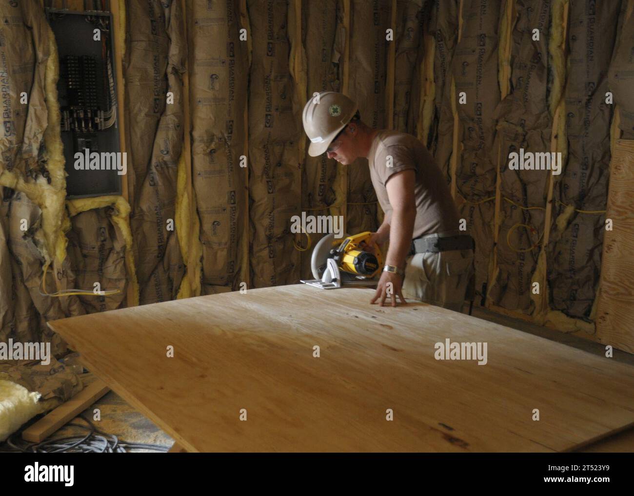 Afghanistan, circular saw, hard hat, interior wall sheeting, Kandahar ...