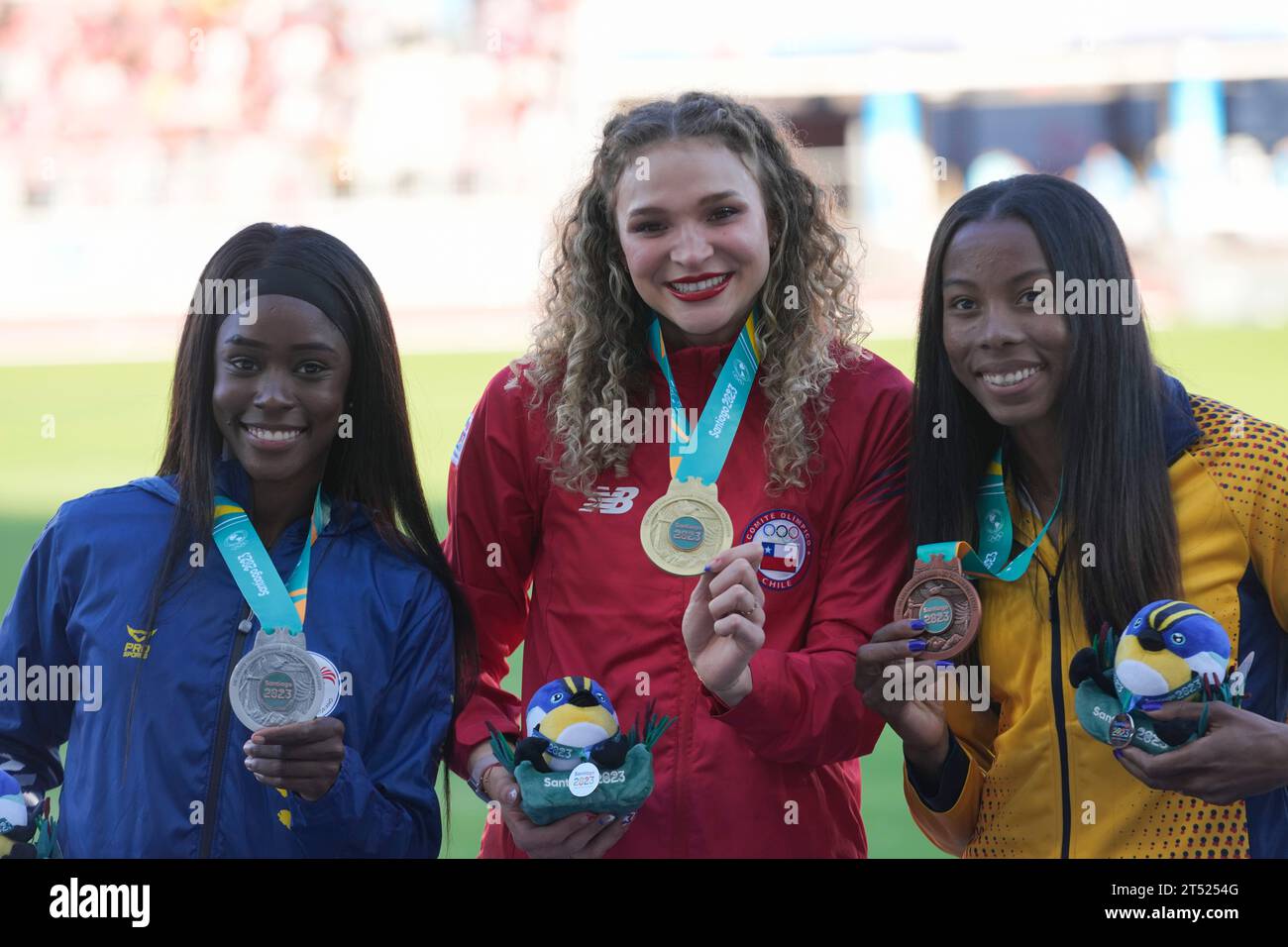 Medalists, from left, Ecuador's Nicole Caicedo, silver, Chile's Martina ...