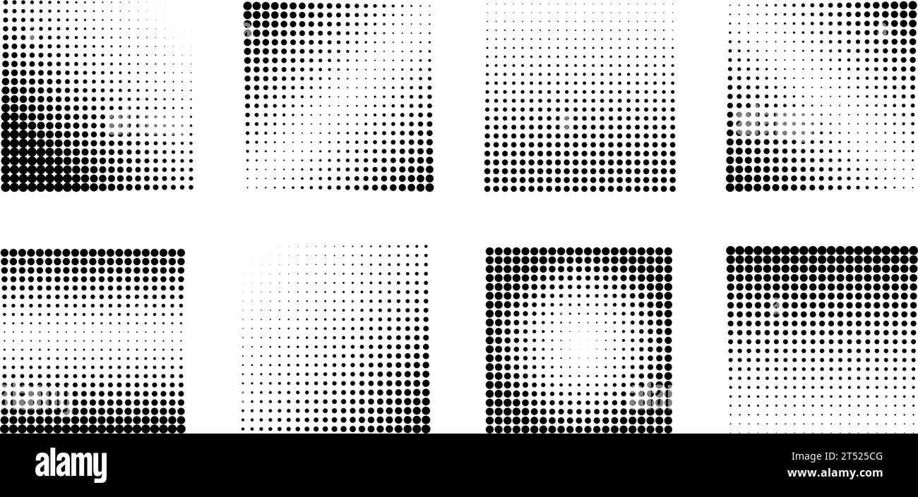 Halftone effect dotted textures. Vector set of abstract monochrome ...