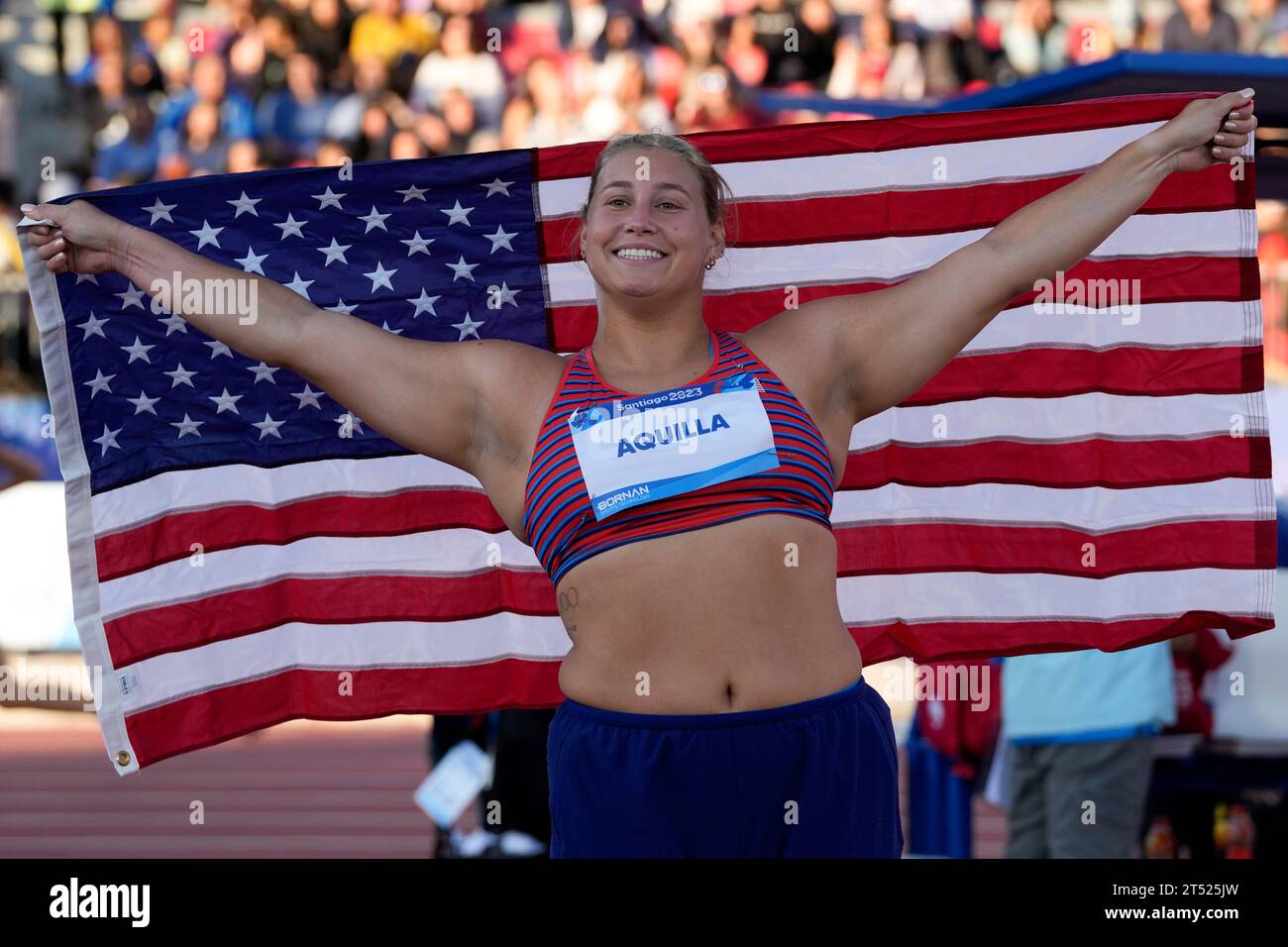 Adelaide Aquilla of the United States celebrates winning the bronze ...