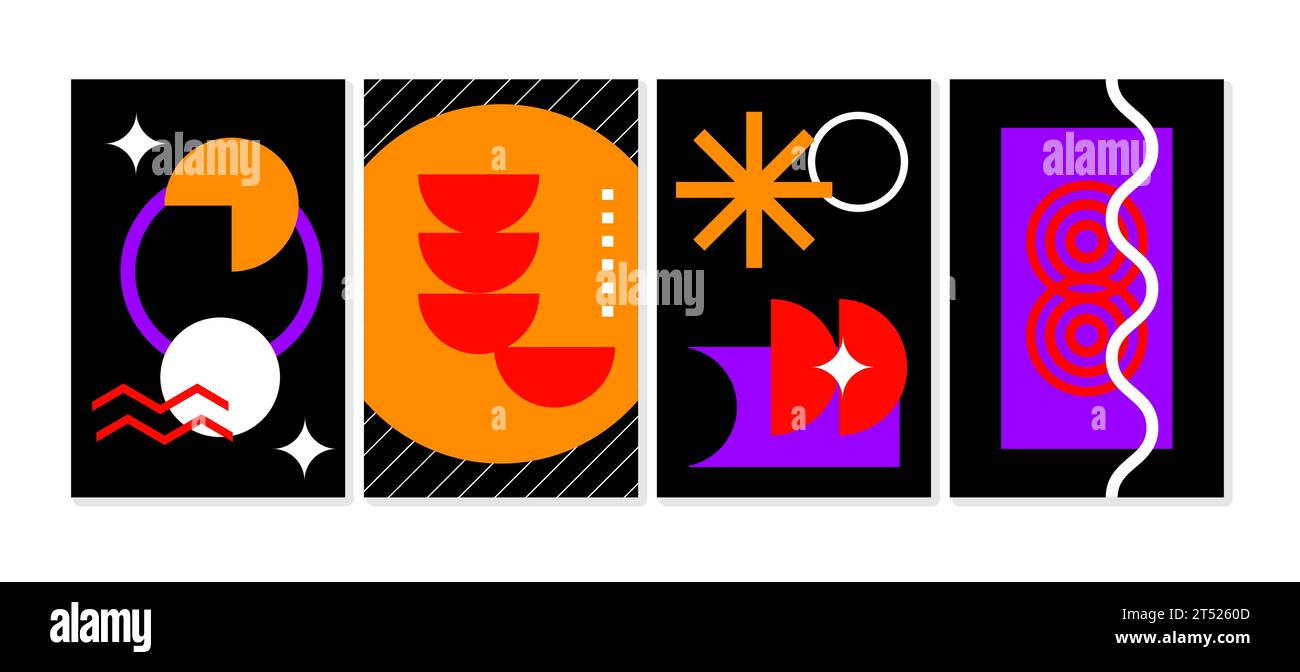 Brutalist posters set with abstract geometric shapes and naive grids ...