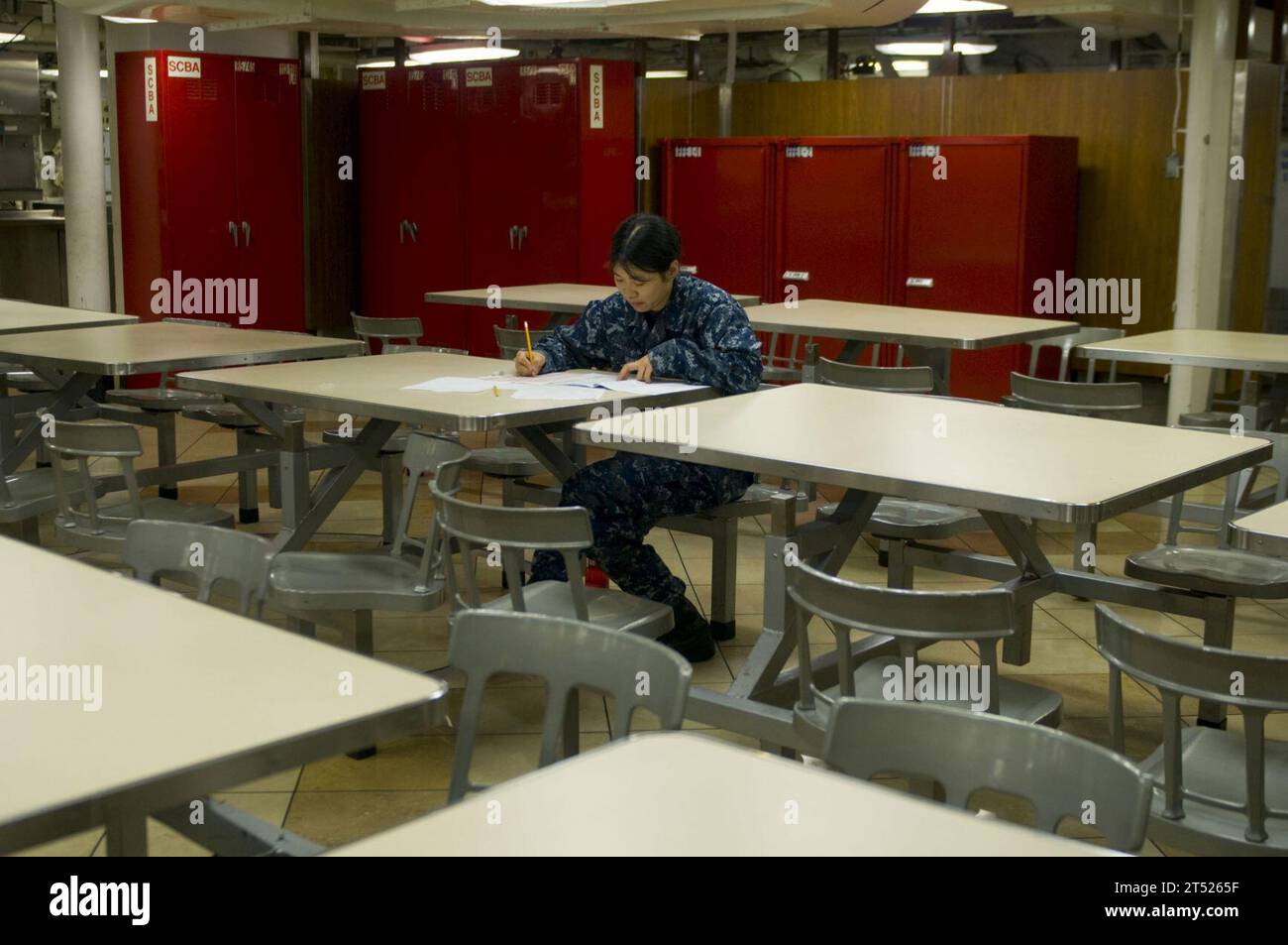 aft mess decks, aircraft carrier, Arabian Sea, E-4 Advancement Exam ...