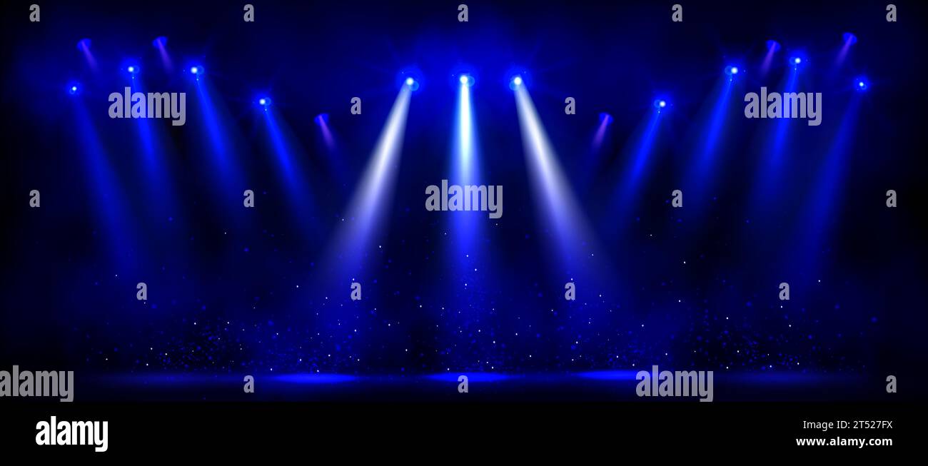 Blue spotlight illumination on stage. Vector realistic illustration of ...