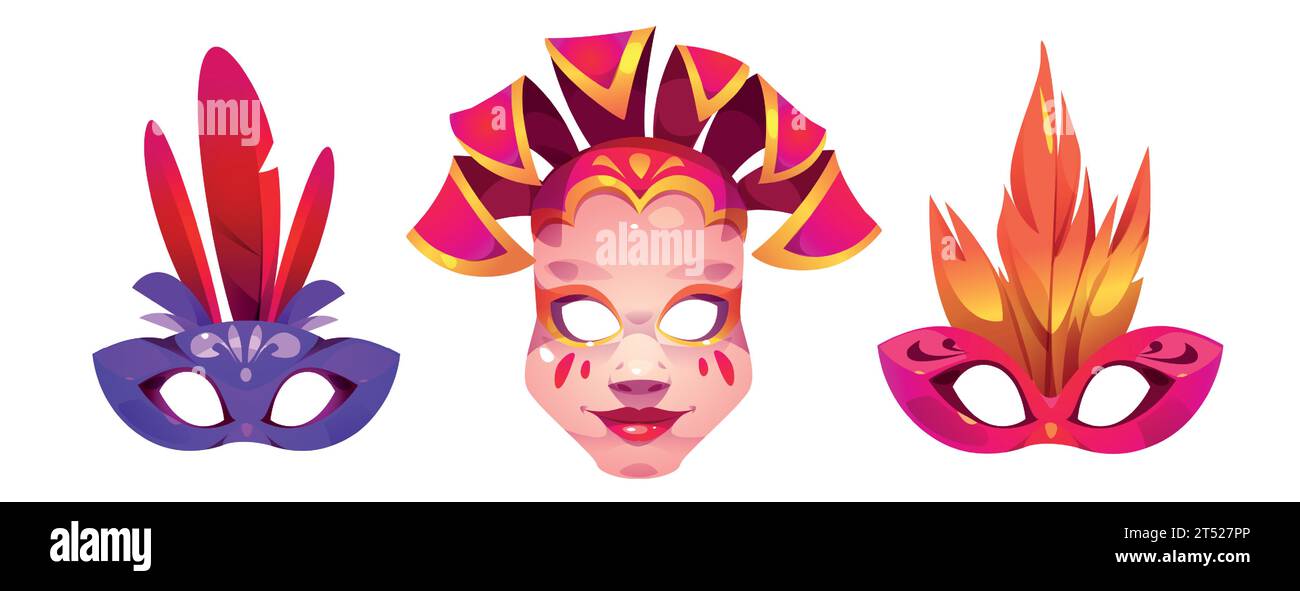 Carnival masks set isolated on white background. Vector cartoon ...