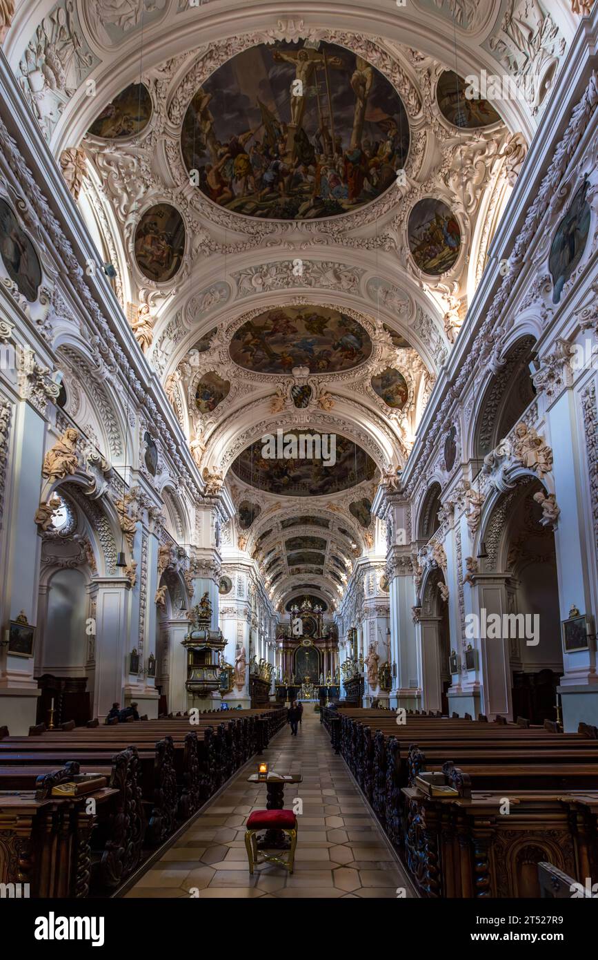Center aisle of the baroque collegiate basilica Waldsassen, Germany ...