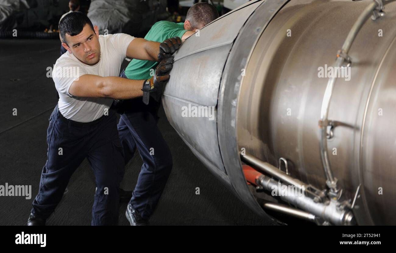 aircraft carrier, aircraft engine, F/A-18 Super Hornet, HANGAR BAY ...