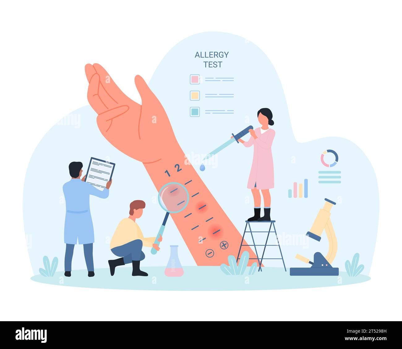Allergy test on patients skin vector illustration. Cartoon tiny people ...