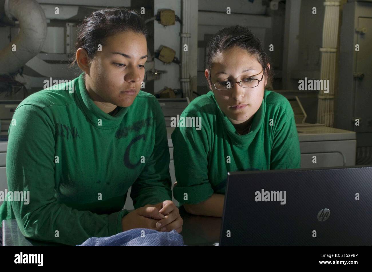 aircraft carrier, Arabian Sea, Female Sailors, green shirt, laptop ...