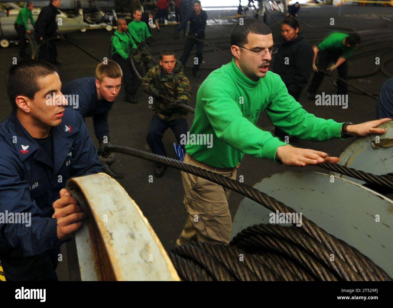 aircraft carrier, arresting gear wires, flaking, maintenance, navy, U.S ...