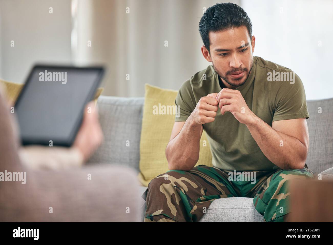 Military man, help and therapist for counselling with trauma or mental ...