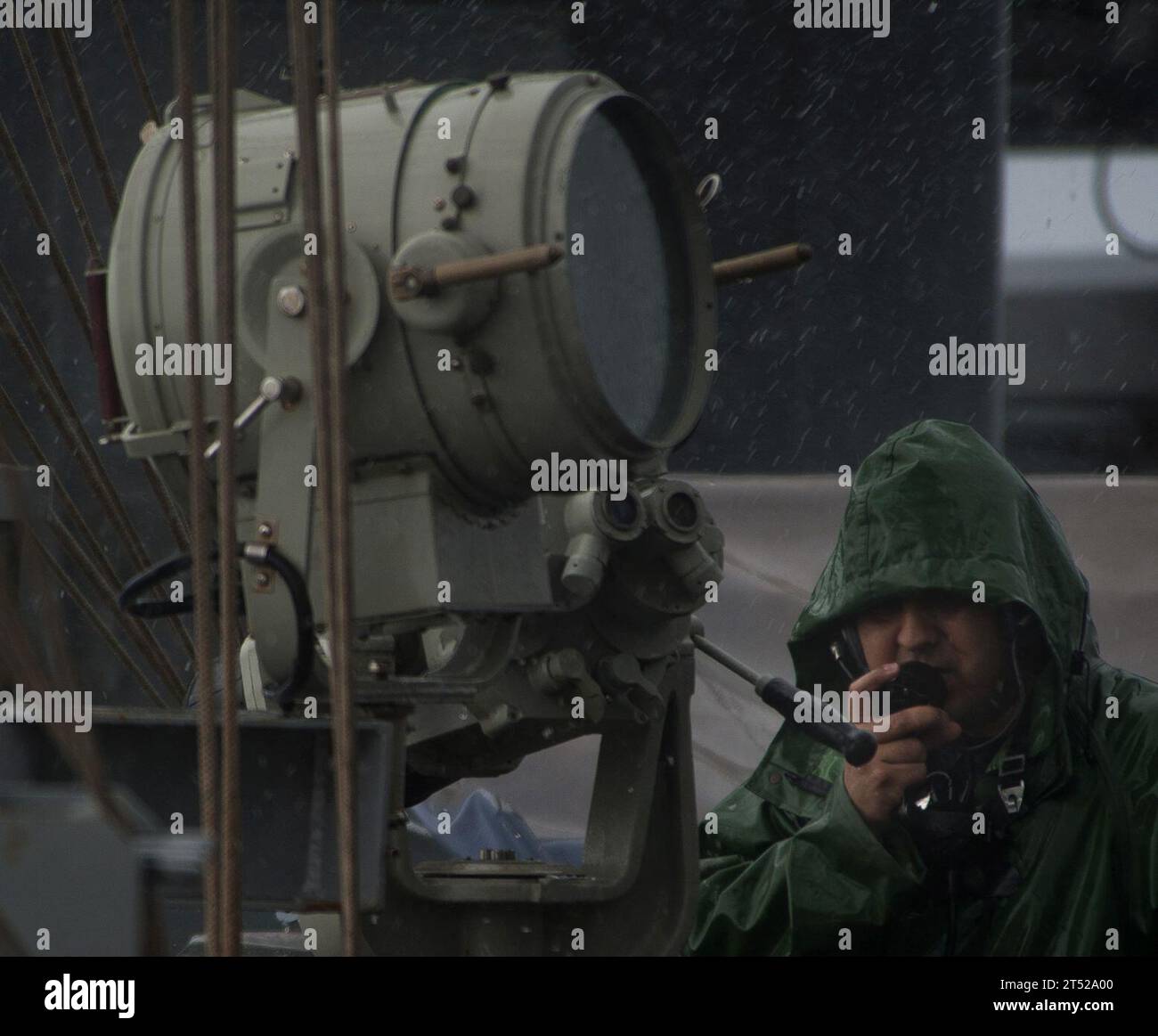 aircraft carrier, bridge, lookout watch, Sailors, sound-powered phones ...