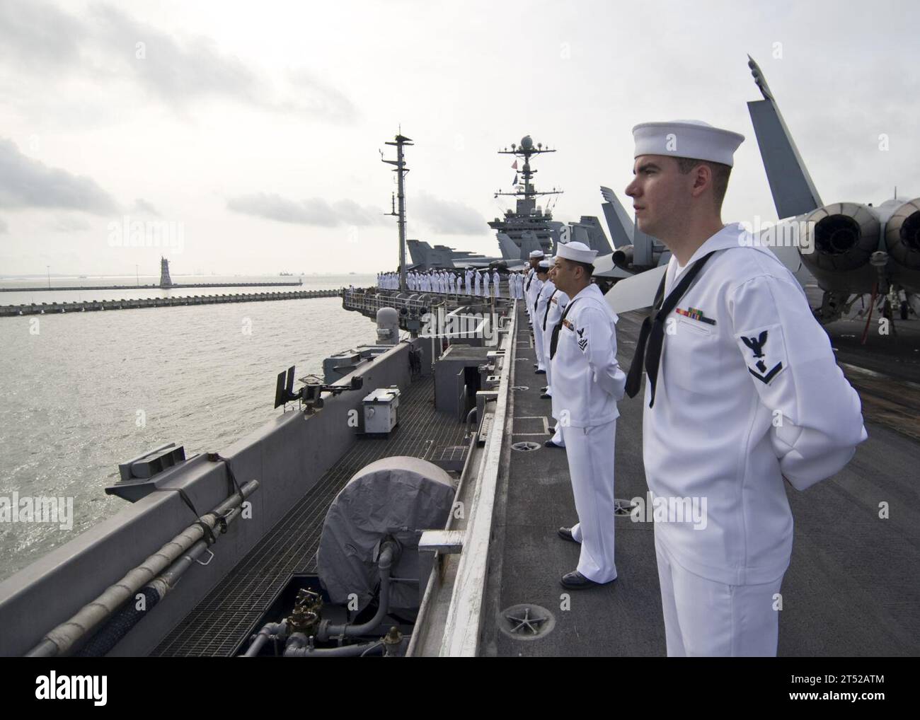 aircraft carrier, Changi Naval Base Singapore, dress whites, manning ...