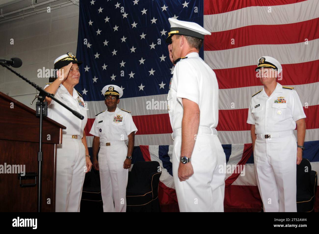 1007295446H-146 NORFOLK (July 29, 2010) Rear Adm. Nora W. Tyson salutes ...