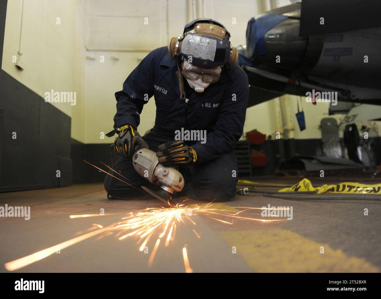 aircraft carrier, deck, dood track, floor, grinder, HANGAR BAY, Harry S ...