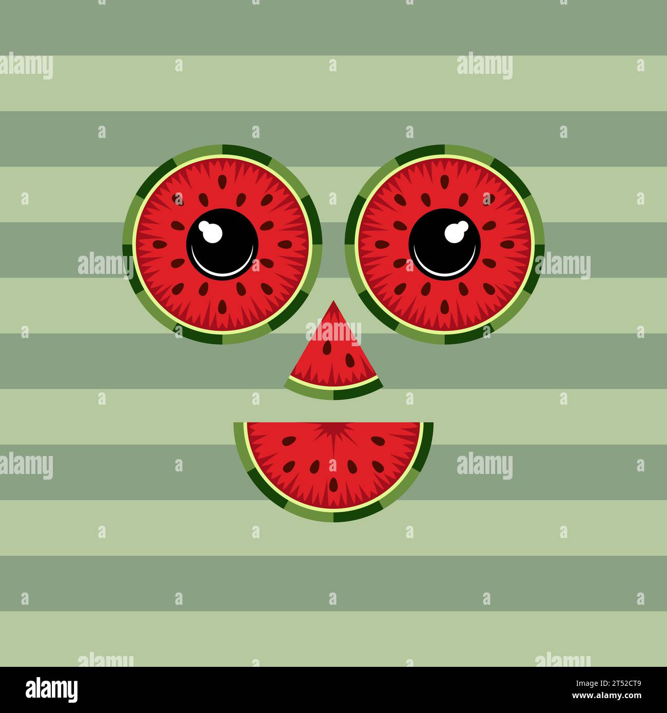 Cheerful smiling face made from slices of juicy red watermelon ...