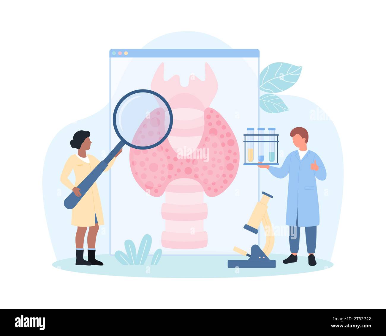 Diagnosis of thyroid disease vector illustration. Cartoon tiny doctors ...