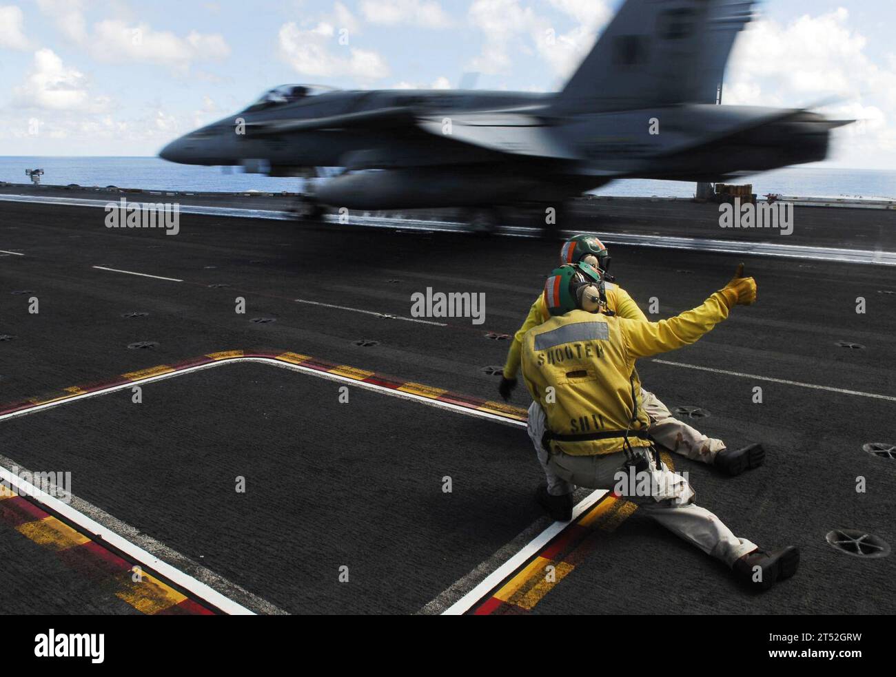 aircraft, Carrier, people, Sailors, shooter, yellow shirt Stock Photo ...