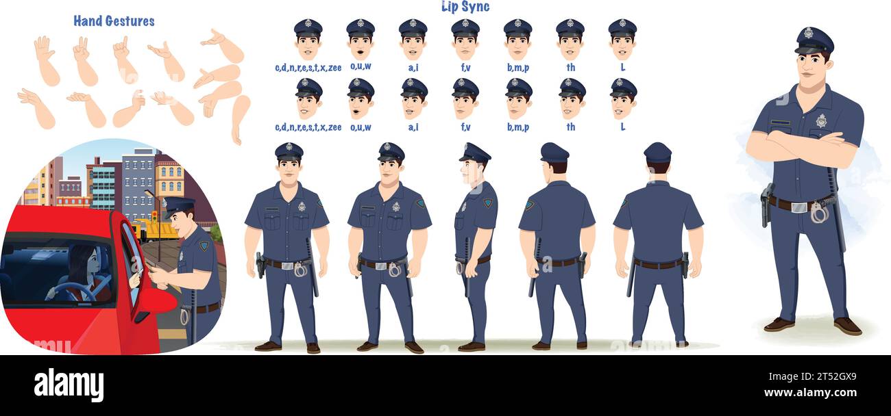 A policeman, cop model sheet. Police creation set. Police inspector ...