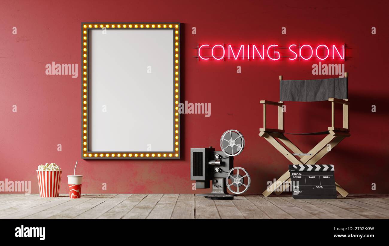 A movie poster mockup with a light bulb attached to the rim next to a ...