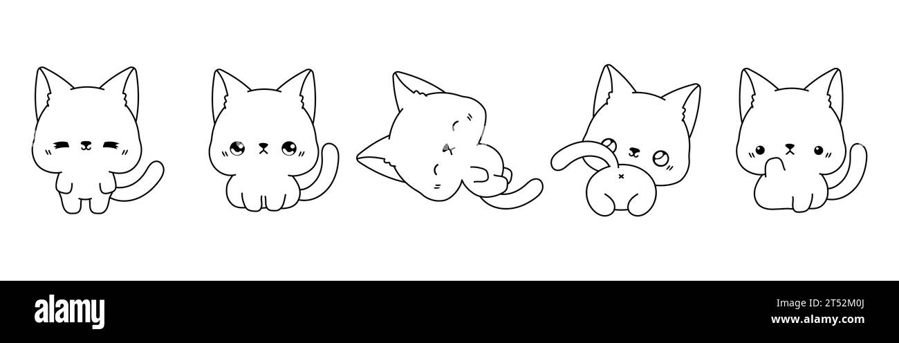 Collection of Vector Cartoon Siamese Cat Coloring Page. Set of Kawaii ... Collection of Vector Cartoon Siamese Cat Coloring Page. Set of Kawaii ...