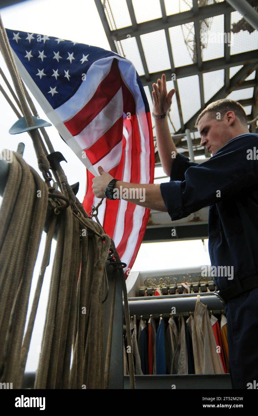 American flag, CVN 76, people, Sailor, ships, USS Ronald Reagan Stock ...