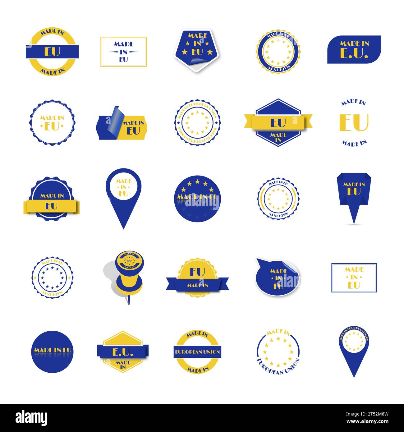 Set of various Made in European Union labels isolated on white ...