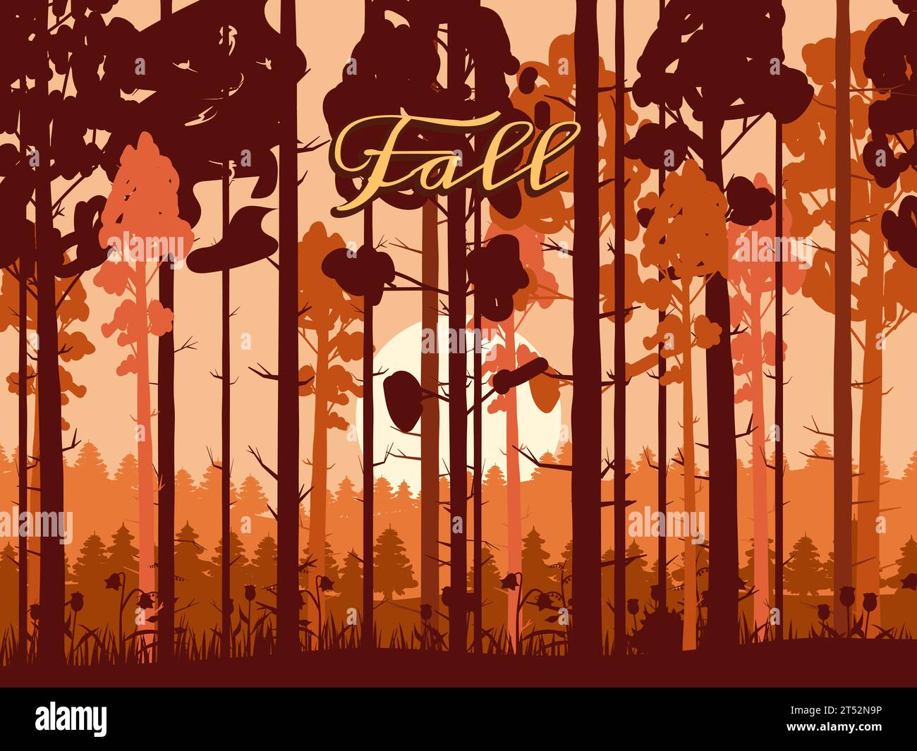 Autumn forest banner, fall trees with, sunset Stock Vector Image & Art ...