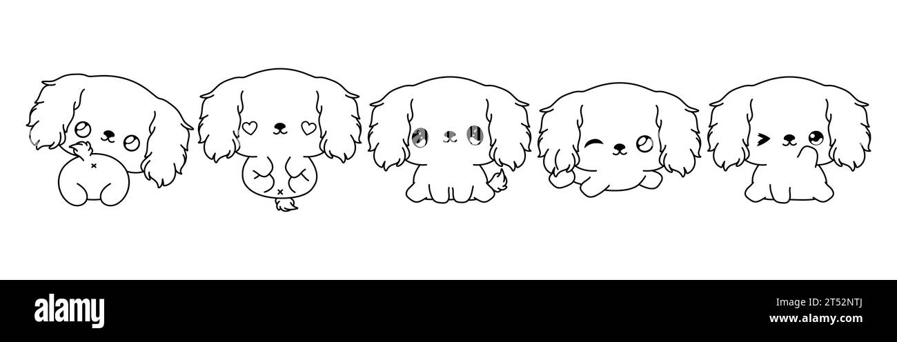 Collection of Vector Cartoon Cocker Spaniel Puppy Coloring Page. Set of ...