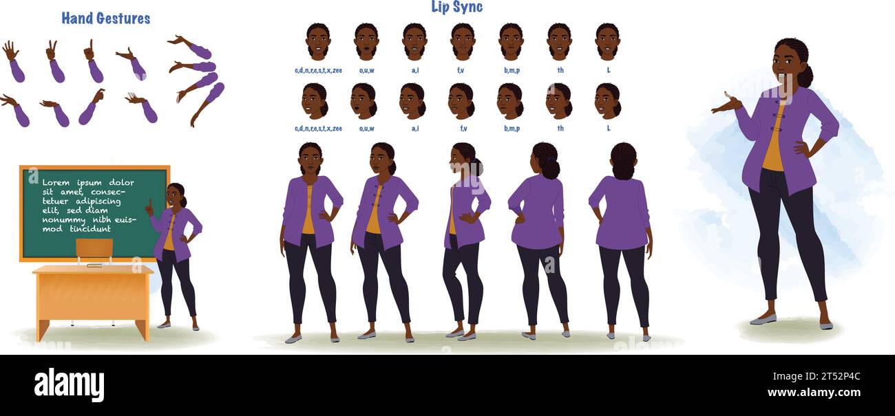 African, american teacher, professor model sheet. Teacher creation set. Teacher turnaround sheet ...