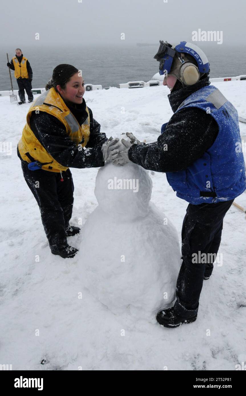 amphibious assault ship, flight deck, people, Sailors, snow, USS ...
