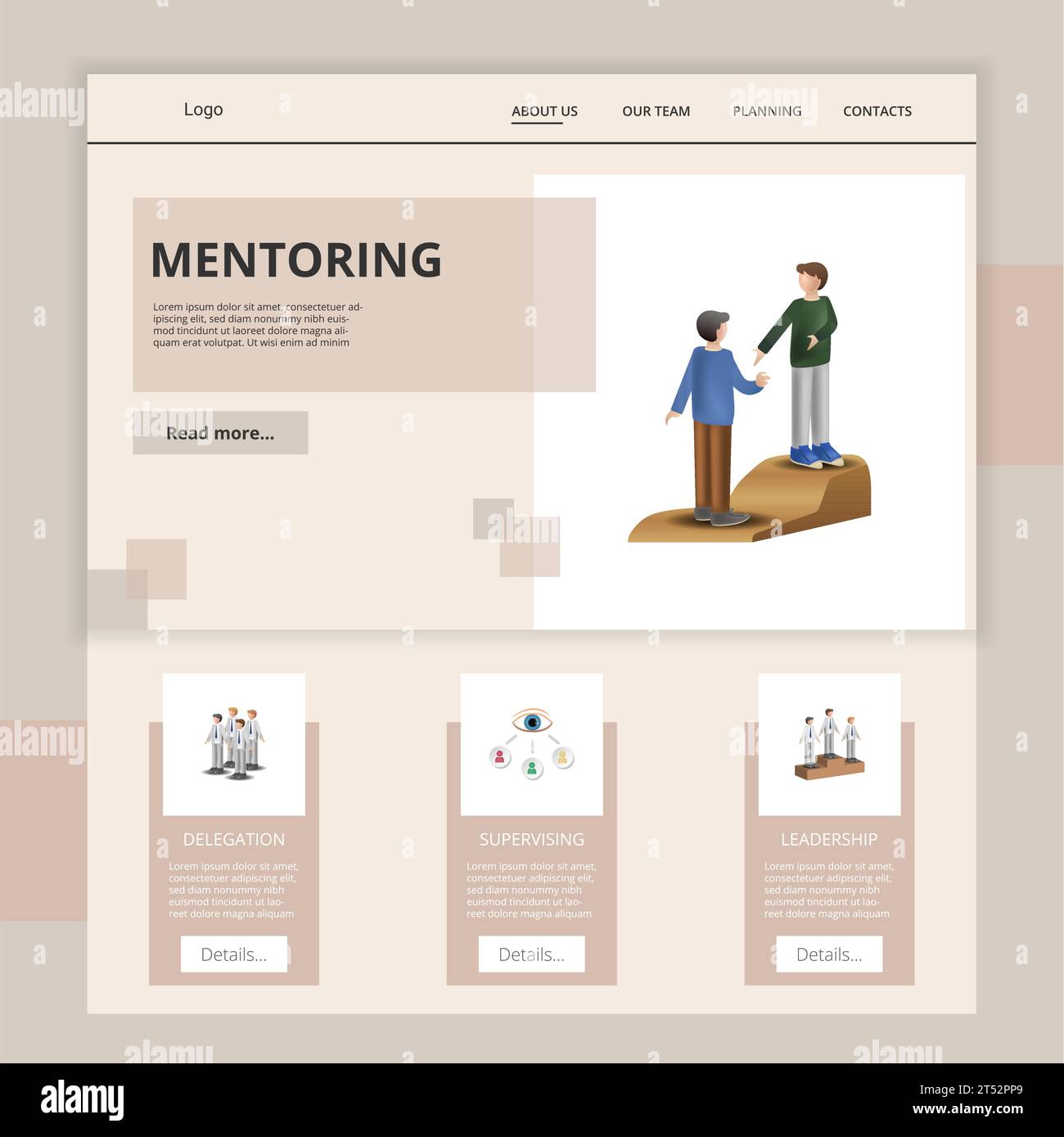 Mentoring flat landing page website template. Delegation, supervising, leadership. Web banner ...