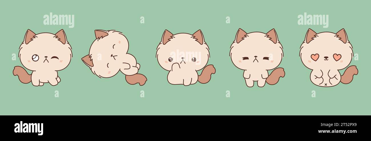 Set of Vector Cartoon Ragamuffin Cat Illustrations. Collection of ...