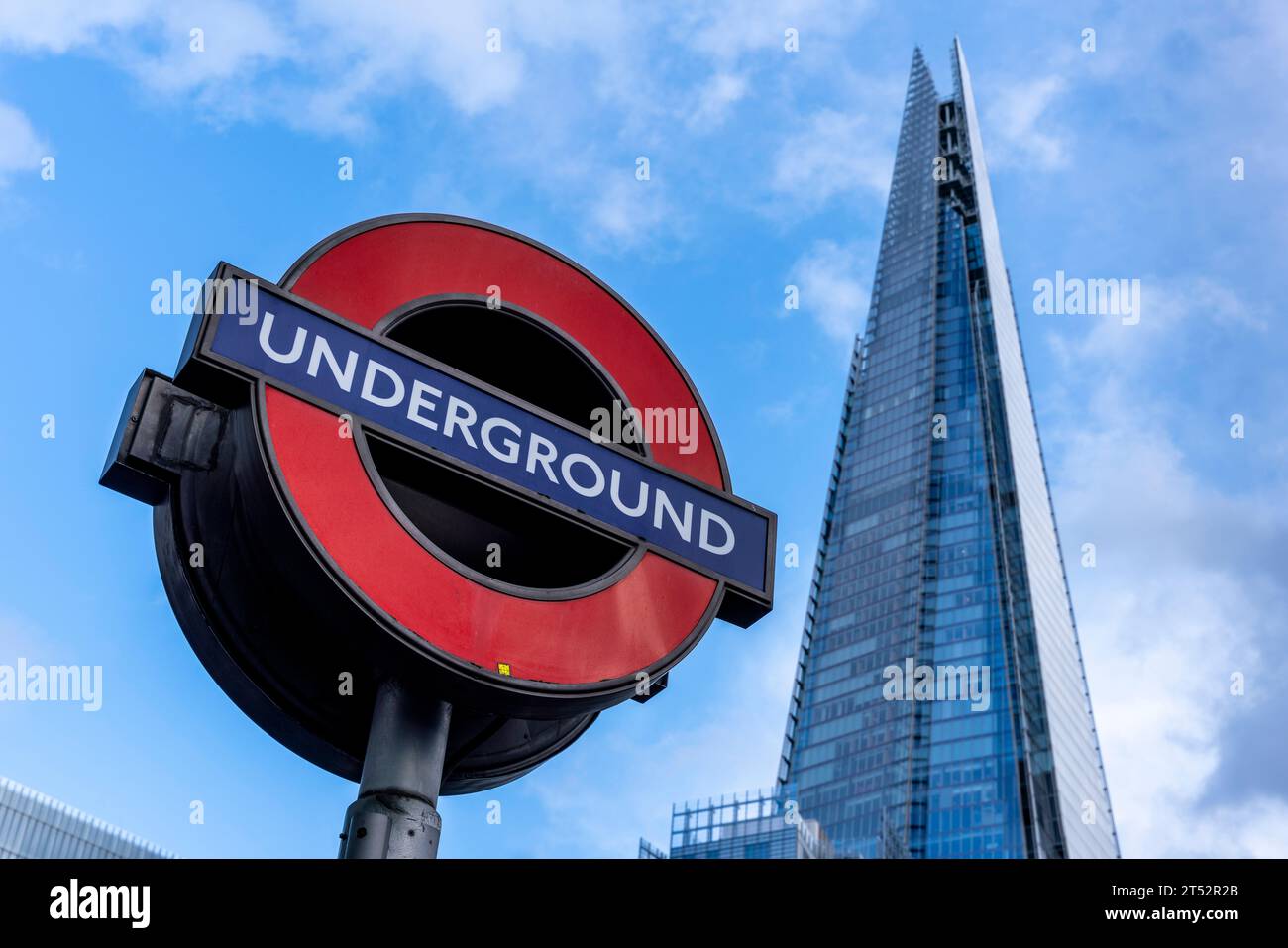 The Shard Building and London Underground Roundel Sign, London, UK ...