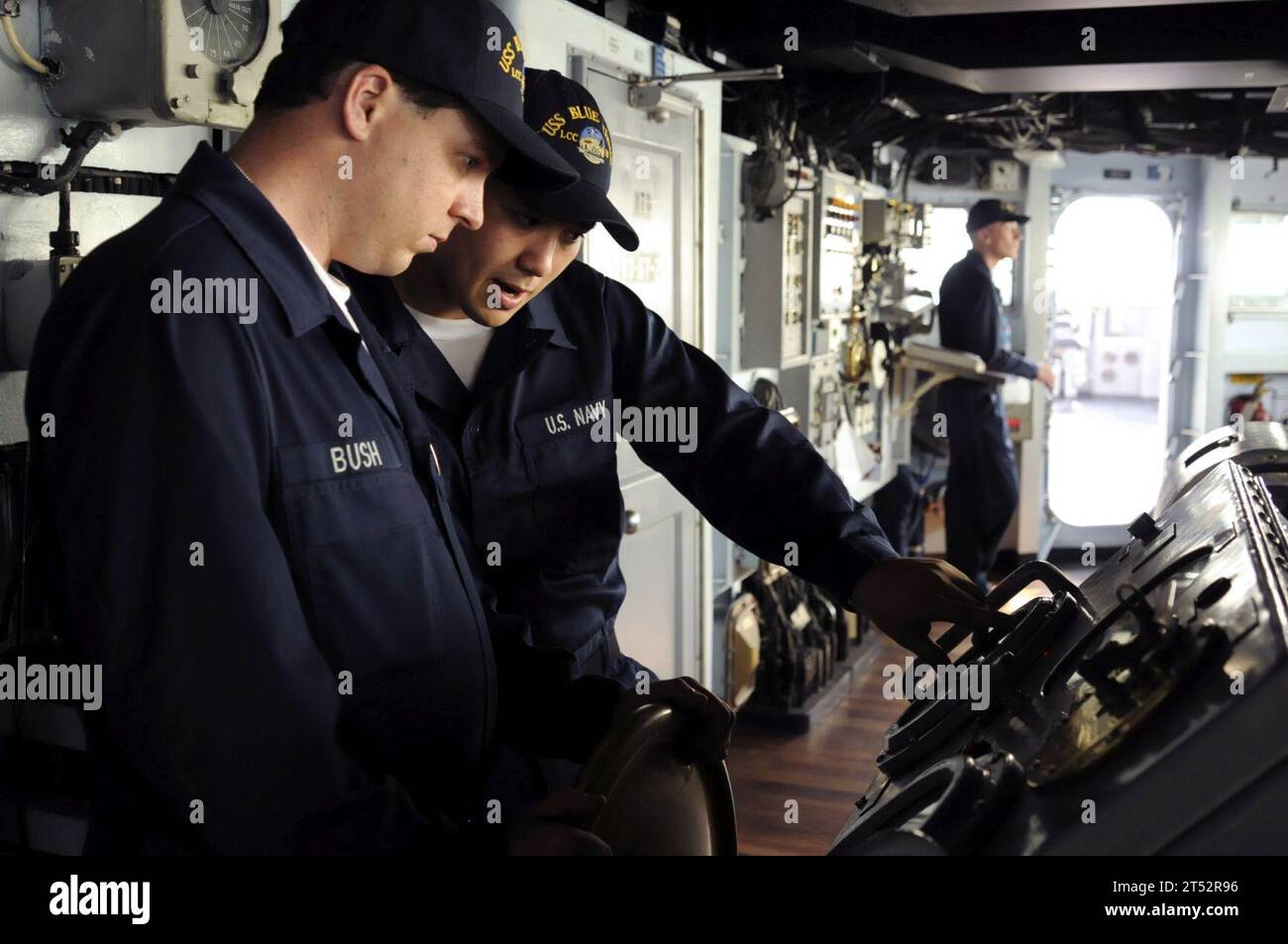 amphibious Command ship USS Blue Ridge (LCC 19), bridge, Driving the ...