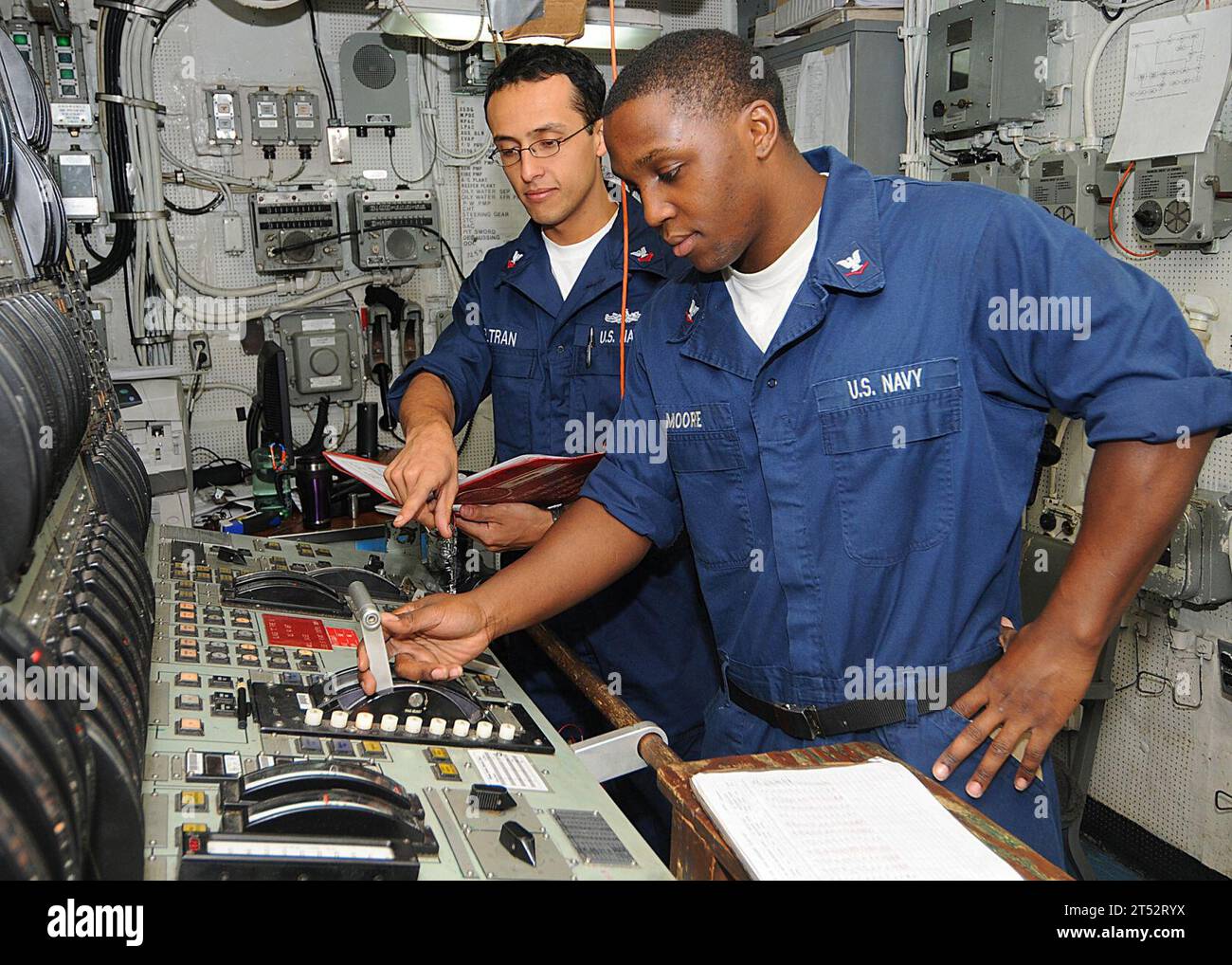 amphibious dock landing ship, main propulsion console, Sailors, U.S ...