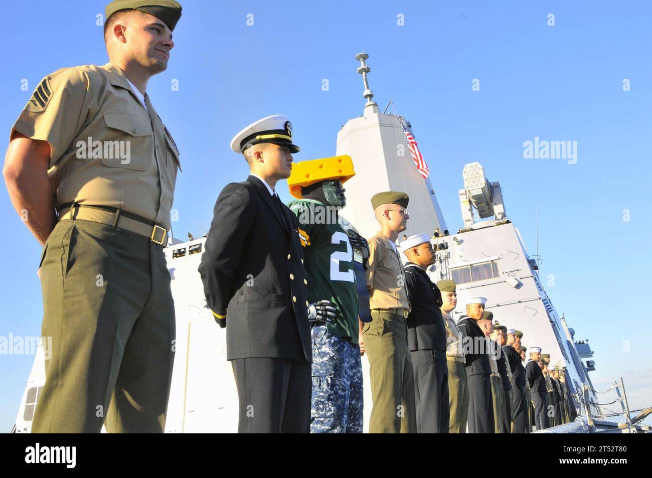 1102227042V-019 SAN DIEGO (Feb. 22, 2011) Sailors and Marines man the ...